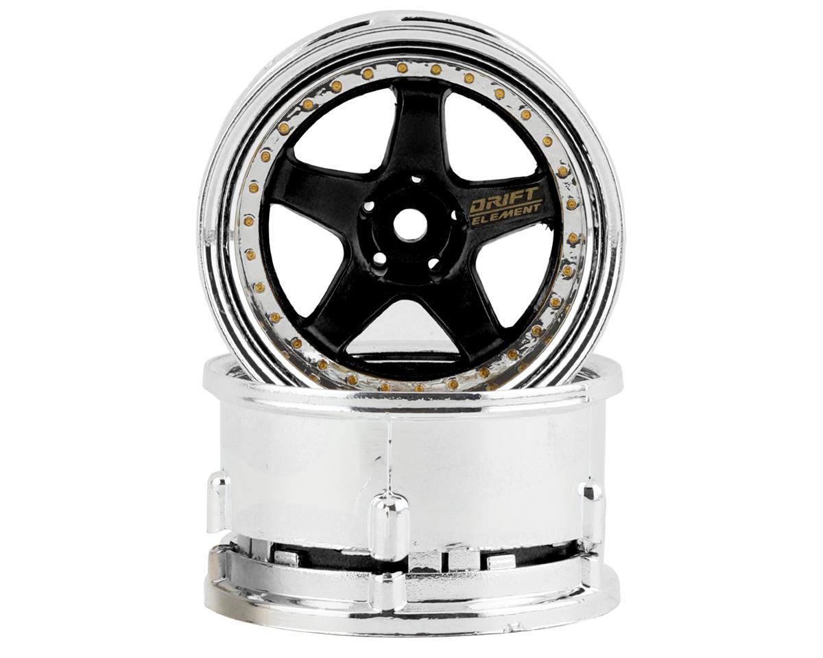 DS RACING Drift Element 5 Spoke Rims (Black Face, Chrome Lip with Gold ...